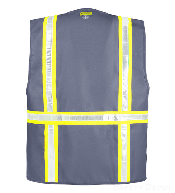 038A-Gray Multi-Pocket Zipper Closure Hi Vis Vest