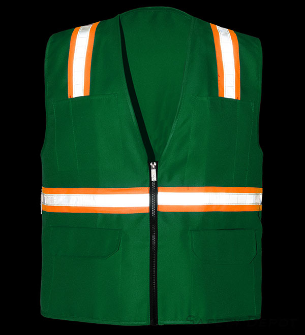 8038A-Green Multi-Pocket Zipper Closure Hi Vis Vest