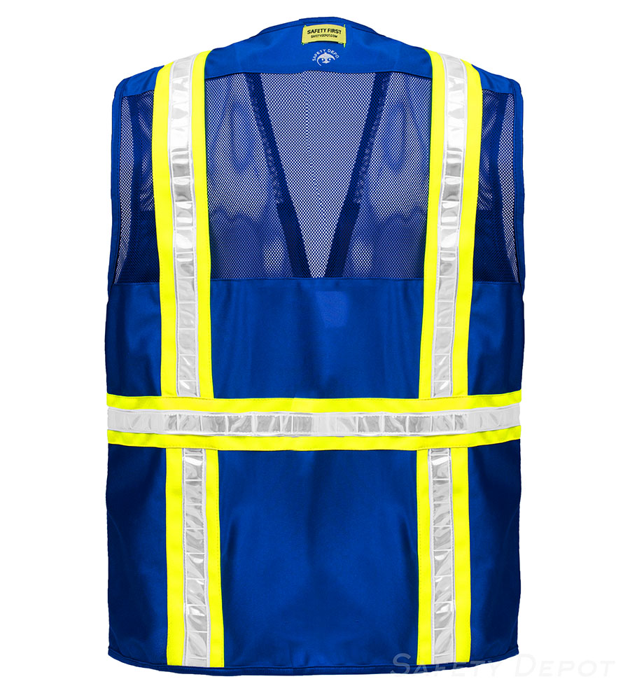 8038M-RB Royal Blue Mesh Safety Vest with multipockets
