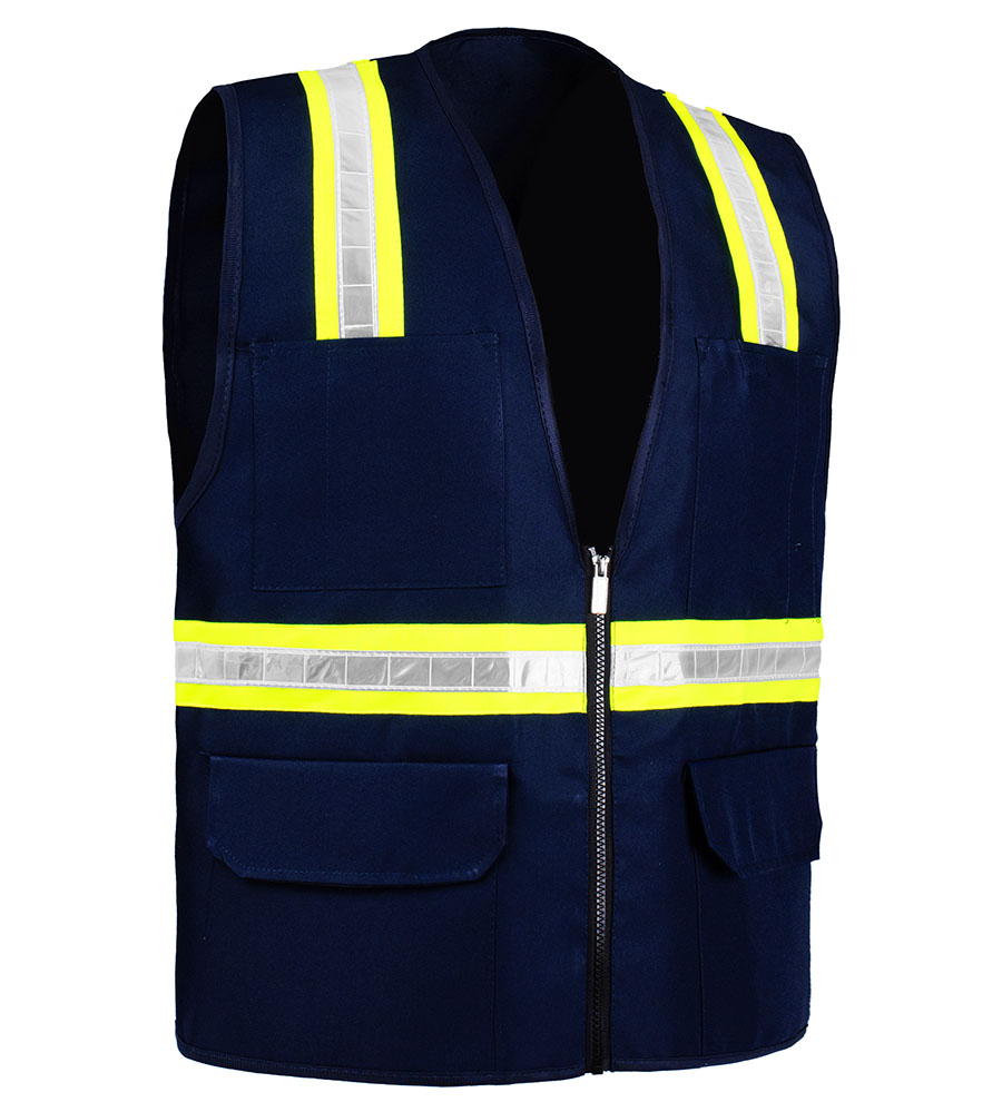 8038A-Navy Blue Multi-Pocket Zipper Closure Hi Vis Safety Vest
