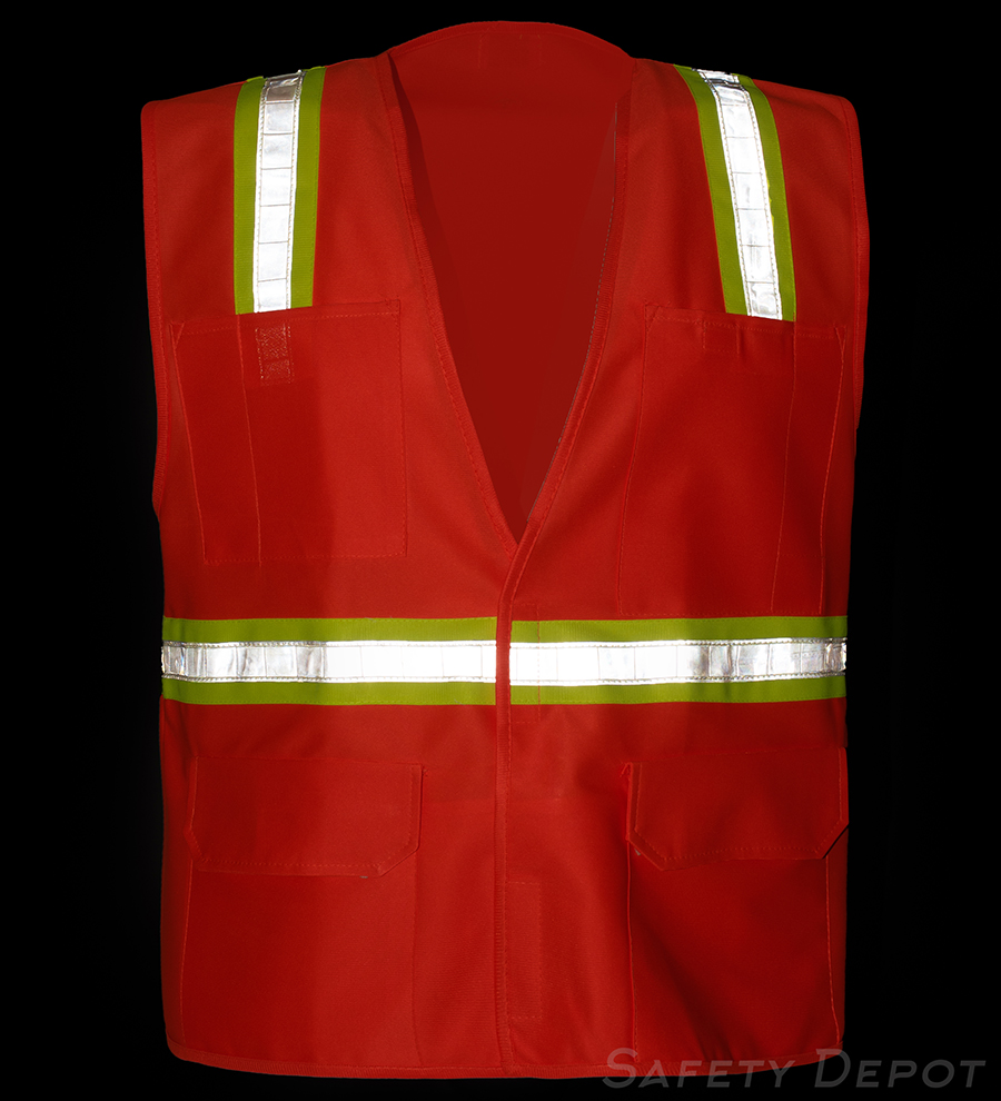 VEL6038 Orange Safety Vest with Pockets and Velcro Closure