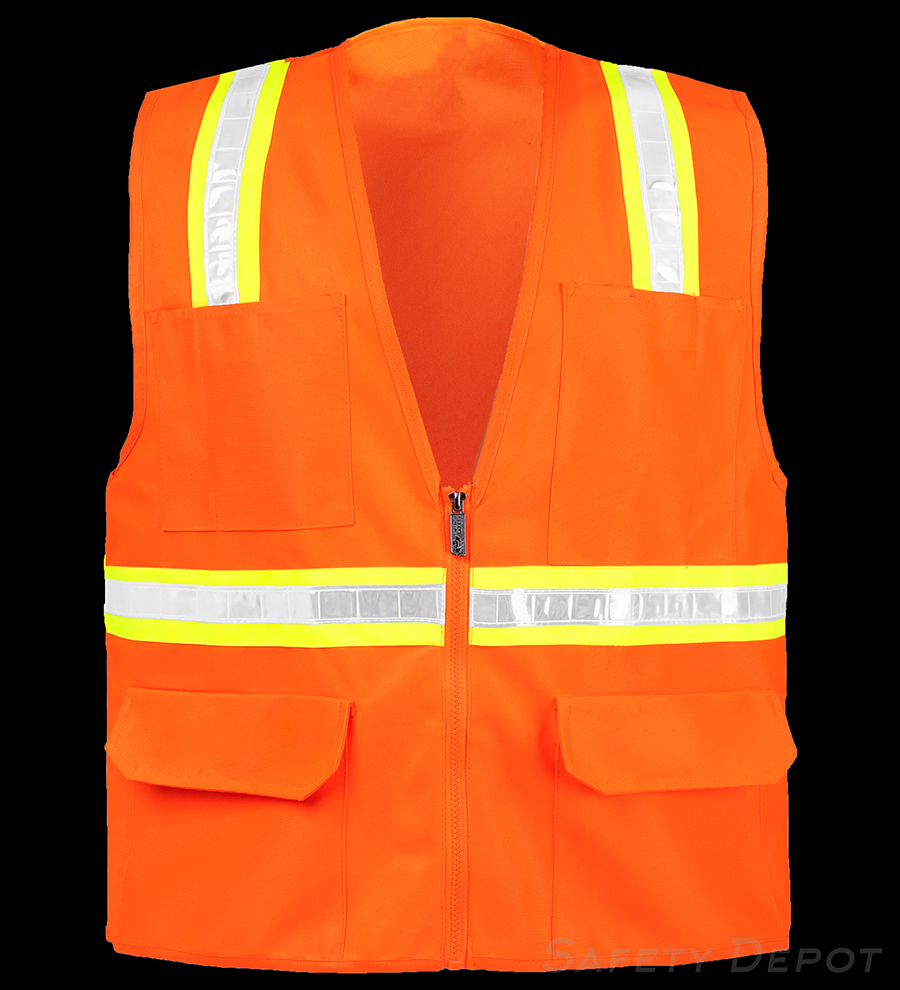8038A Orange Surveyor Hi Vis Safety Vest Multi-Pocket