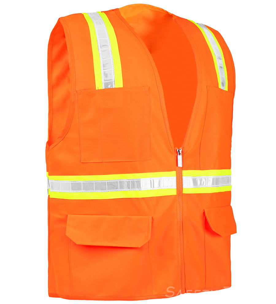 8038A Orange Surveyor Hi Vis Safety Vest Multi-Pocket