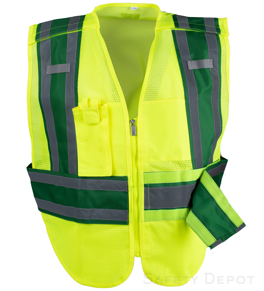 PWB503-Green/Yellow 5 Point Break Away Public Safety Vest