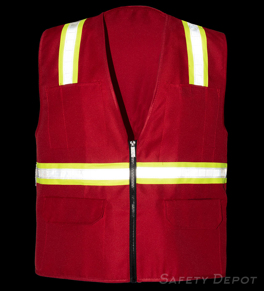 8038A-RD Red Multi-Pocket Zipper Closure Hi Vis Safety Vest
