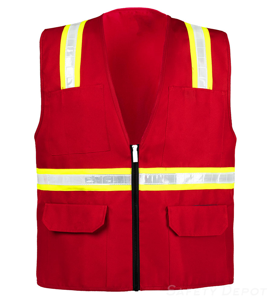 8038A-RD Red Multi-Pocket Zipper Closure Hi Vis Safety Vest