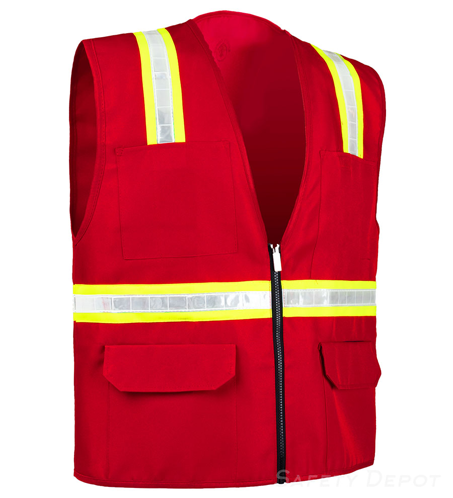 8038A-RD Red Multi-Pocket Zipper Closure Hi Vis Safety Vest