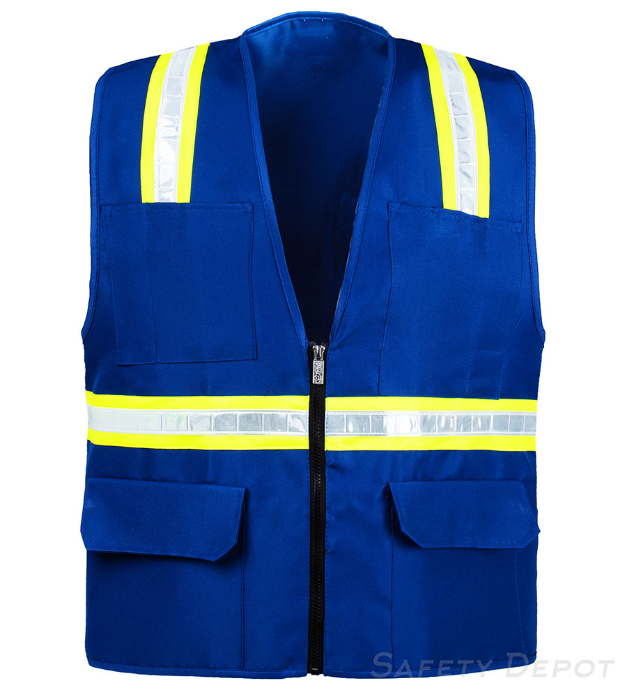8038A Royal Blue Hi Vis Safety Vest Multi-Pocket Zipper Closure