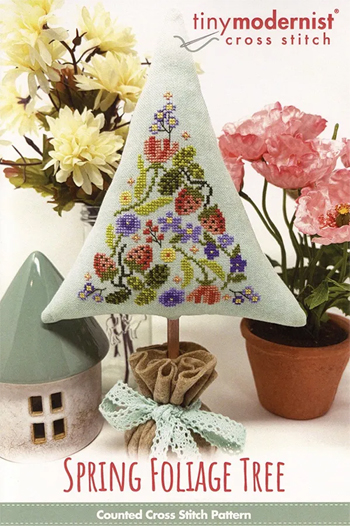 tiny modernist cross stitch spring foliage tree needlework