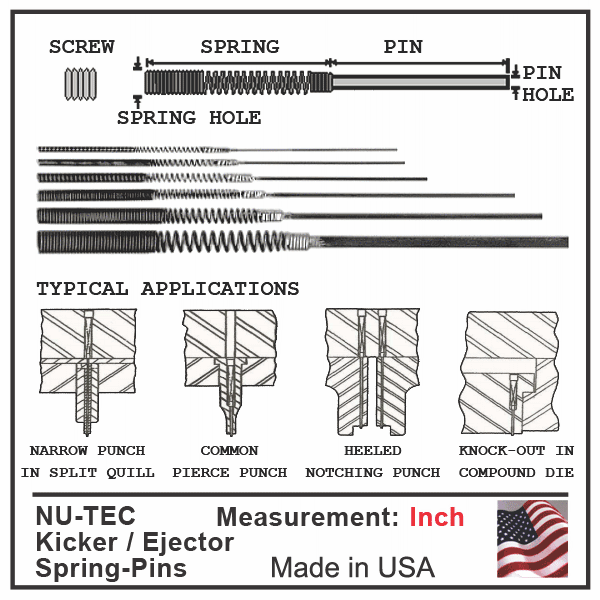 Kicker Spring Pin, Nu-Tec Inches (Standard) : KP-20 KP-26 KP-41 KP-55 ...