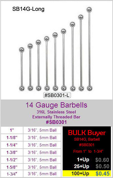 SB0301 14G Longer Straight Barbells