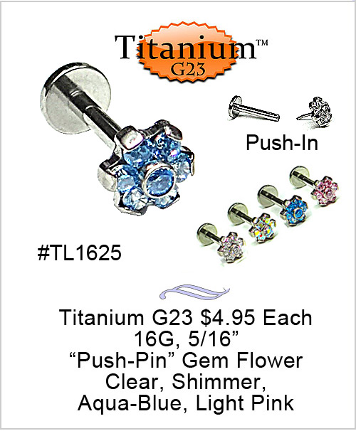 TL1625 16G Titanium Ear Labret Gem Flower